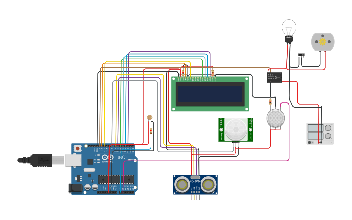 Circuit design smart home sensors - Tinkercad