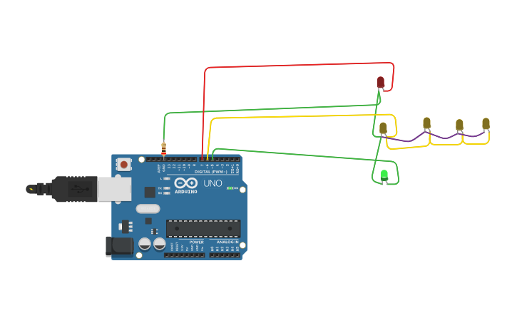 Circuit design Copy of Copy of Semáforo ejemplo 3 | Tinkercad Circuit design Copy of Copy of Semáforo ejemplo 3 | Tinkercad
