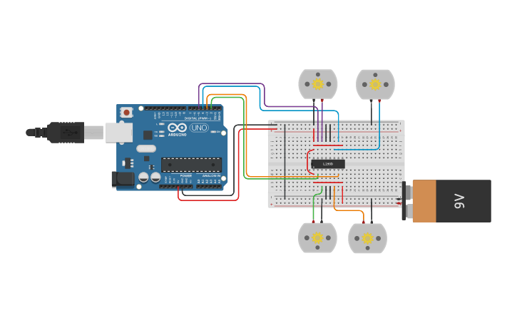 Circuit Design Controle De 4 Motores Tinkercad