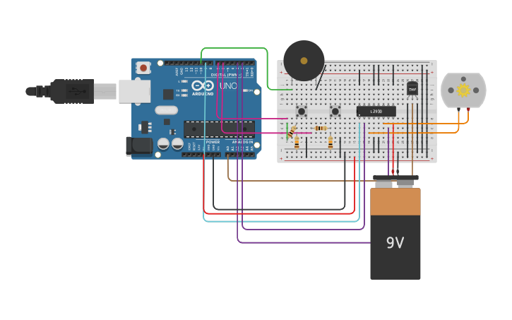 Circuit design Washing Machine - Tinkercad