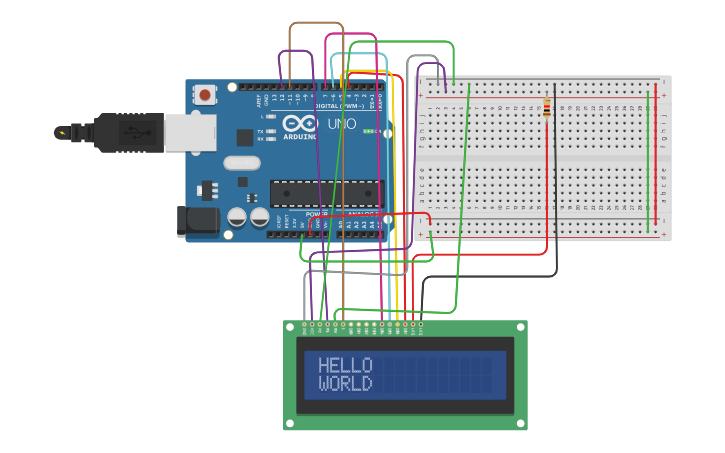 Circuit design Atividade Display Hello Word - Tinkercad