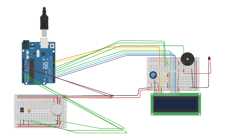 Circuit design Fire alarm with display - Tinkercad