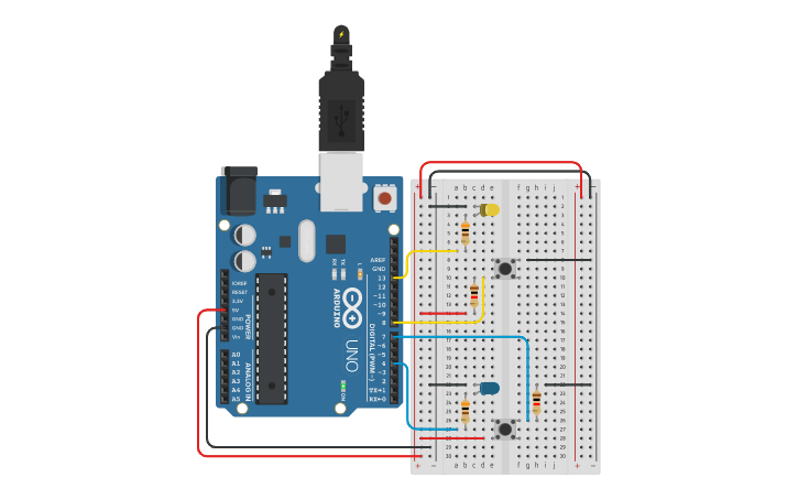 Circuit design Nghịch pullup/pulldown resistor | Tinkercad