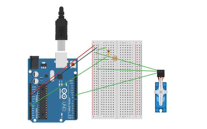 Circuit Design Using A Sensor To Control A Servo Tinkercad