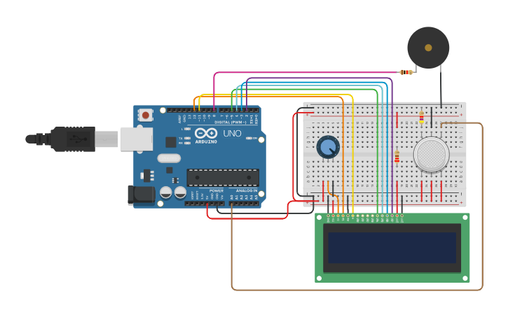 Circuit design Air Quality monitoring - Tinkercad