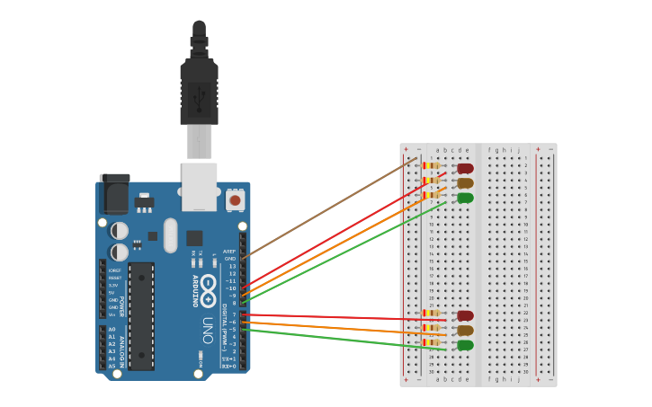 Circuit Design Feux Tricolores Tinkercad