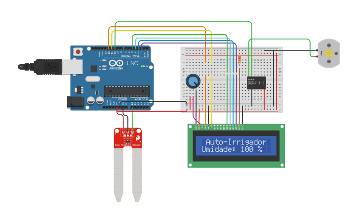 Circuit design Irrigador automatico - Projeto MpMc - Tinkercad