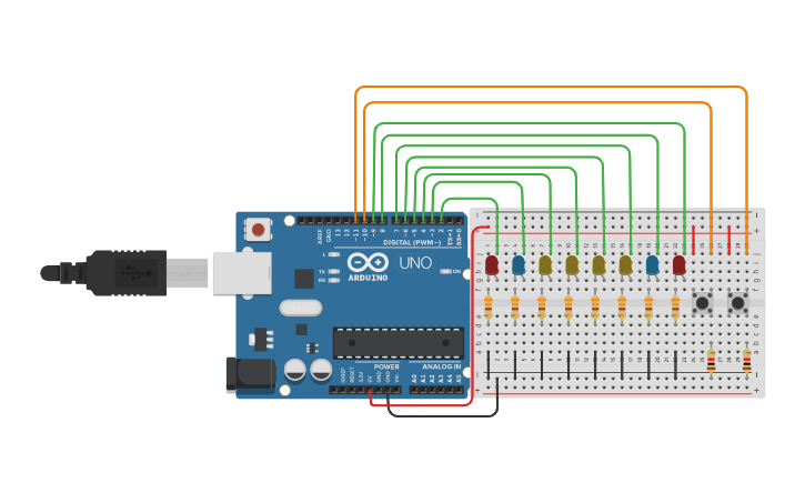 Circuit design CIRCUITOS LUCES LED | Tinkercad