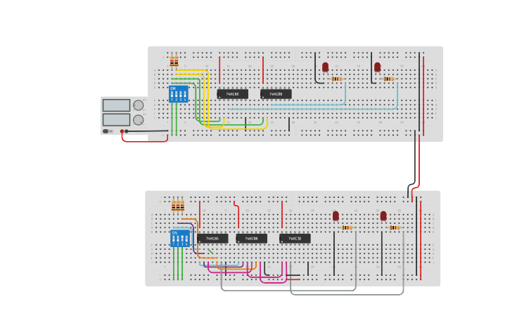 Circuit design Half Adder dan Full Adder - Tinkercad