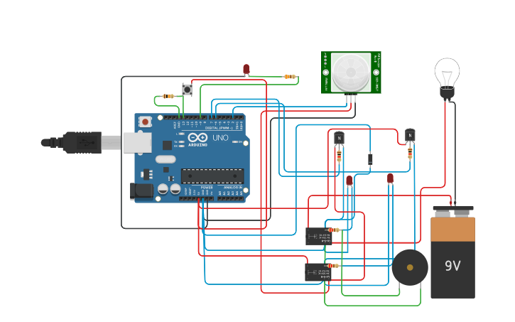 Circuit design Releé_sensor_PIR | Tinkercad