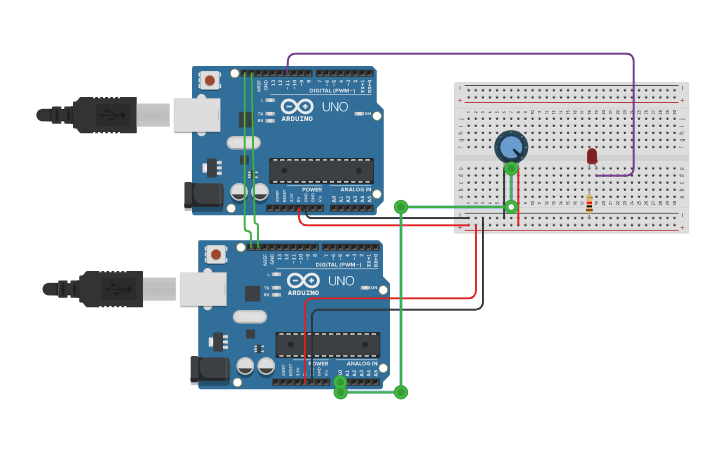 Circuit design Master_Slave 2 arduino connected - Tinkercad Circuit design Master_Slave 2 arduino connected - Tinkercad