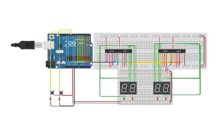 Circuit design Q2 Stopwatch Display - Tinkercad
