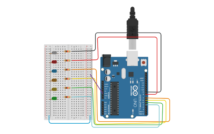 Circuit design codigo de múltiples led - Tinkercad
