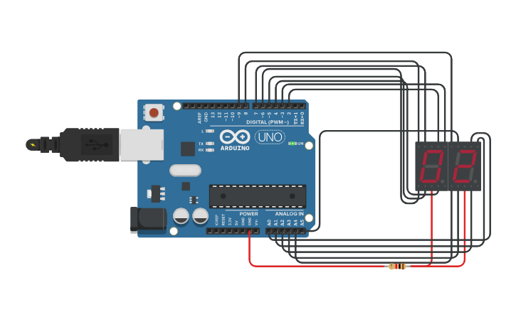 Circuit design 2 7-segment display - Tinkercad