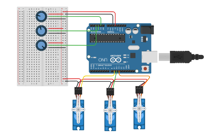 Circuit design servos - Tinkercad