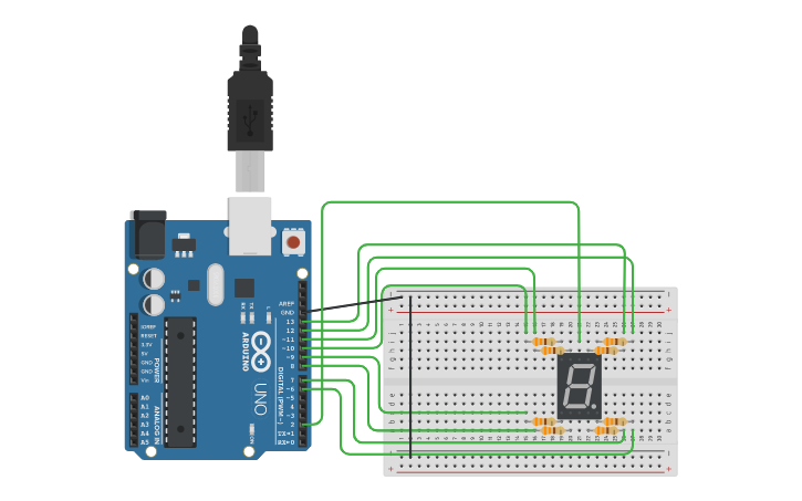 Circuit design 7-segment Serial monitor_6307001 | Tinkercad