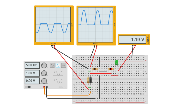 Circuit design Single Diode Rectifier-R output with Parallel Rp | Tinkercad