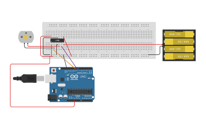 Circuit design #12 Programa 2 L298N Controlador de Motores DC - Tinkercad