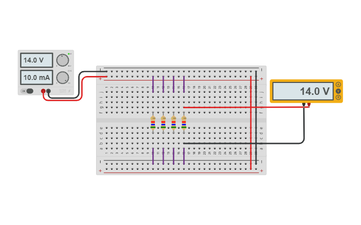 Circuit design Medición de voltaje en las resistencias, paralelo 1 - Tinkercad