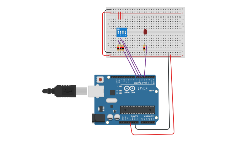 Circuit design Simulador 3 Interruptores - Tinkercad
