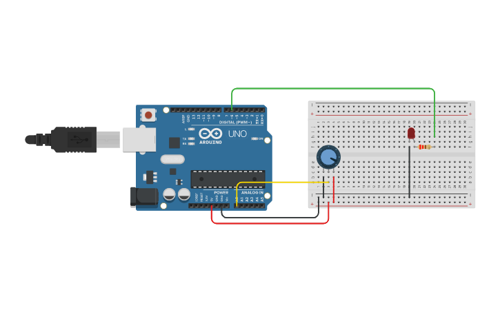 Circuit design Prática 1 - PWM na Arduino | Tinkercad