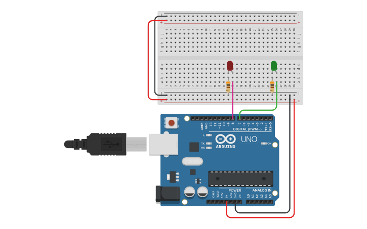 Circuit design Lab 1 - Microcontrollers - Delayed LEDs - Tinkercad