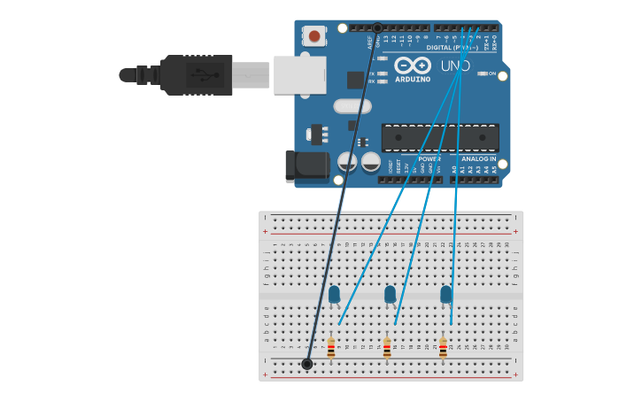 Circuit design 3 led sos | Tinkercad
