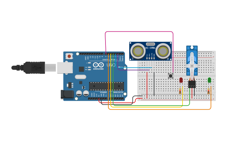 Circuit design Programa de sensor de puerta con ultrasonido e ...