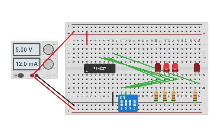 Circuit design 74HC27 - Tinkercad