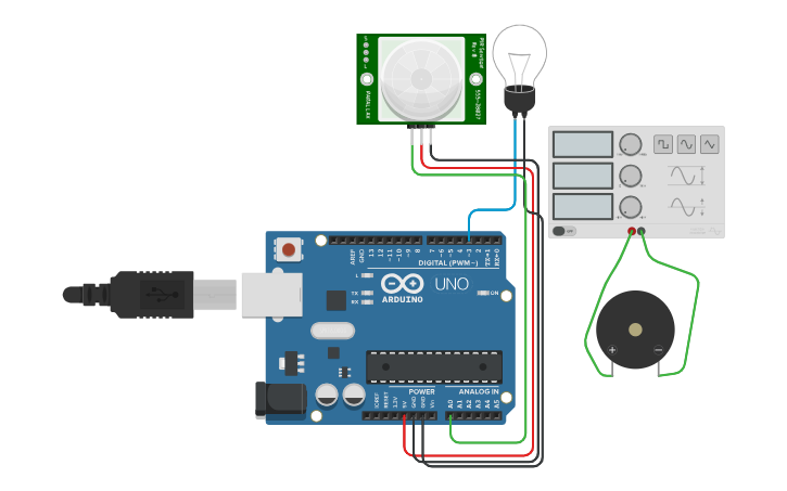 Circuit design PIR sensor with light | Tinkercad