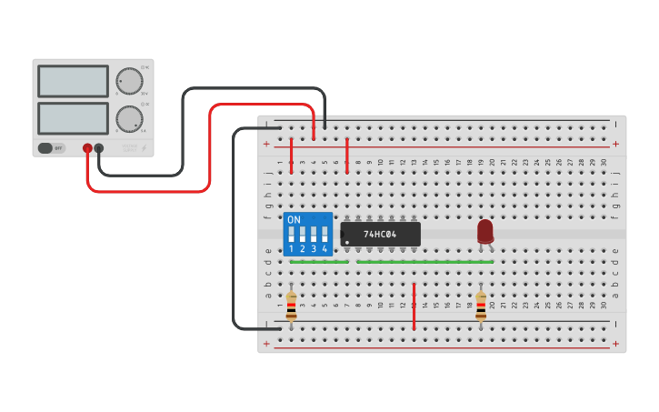 Circuit design compuerta NOT - Tinkercad