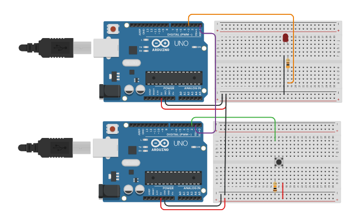 Circuit design Comunicação serial entre arduino - Tinkercad Circuit design Comunicação serial entre arduino - Tinkercad