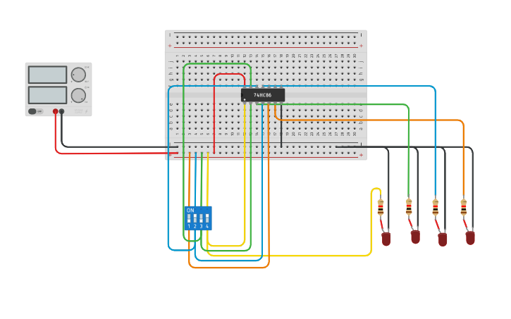 Circuit design binary to gray code converter - Tinkercad