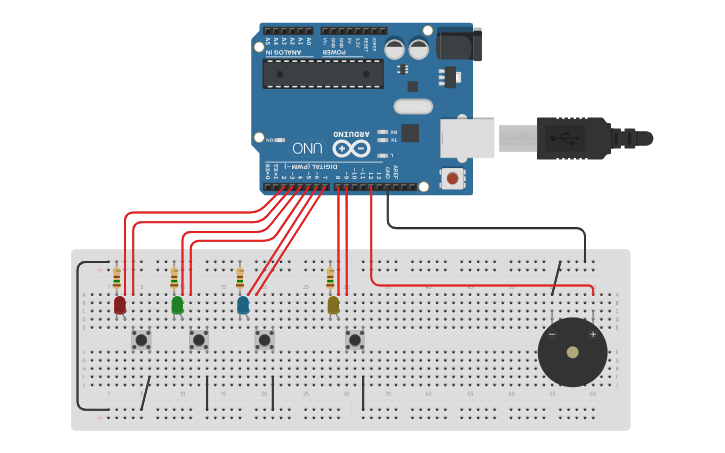 Circuit design jogo da memoria - Tinkercad