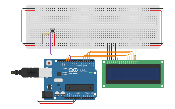 Circuit design display lcd e botao - Tinkercad