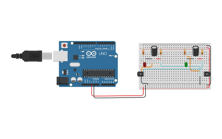 Circuit design Astable Multivibrator Using NPN transistor - Tinkercad