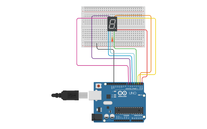 Circuit design led 7-segment display - Tinkercad