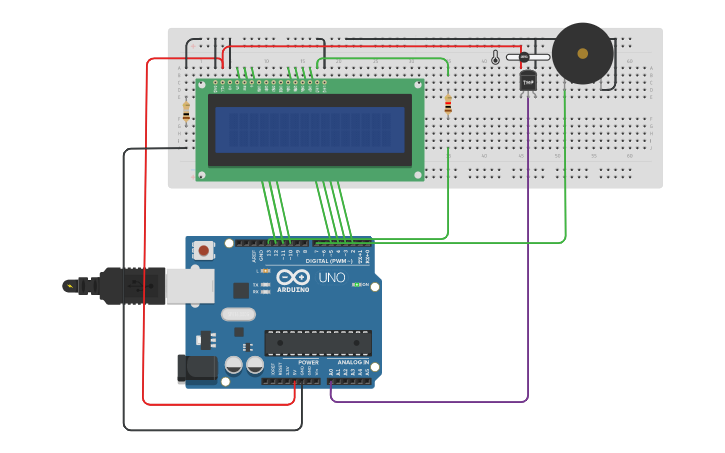 Circuit design Display Temperature to LCD - Tinkercad