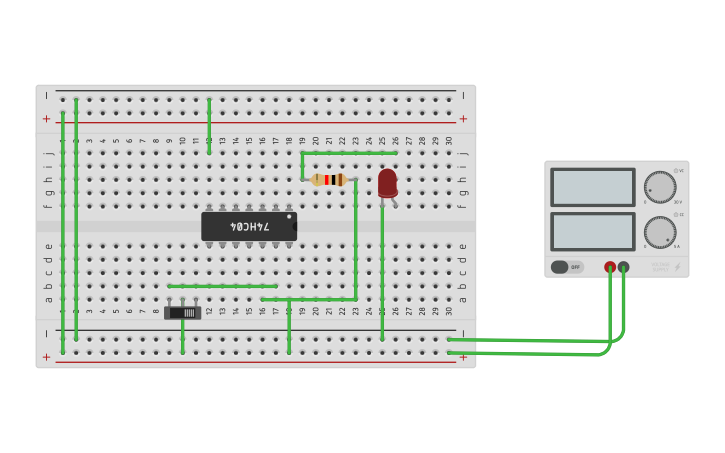 Circuit design NOT gate - Tinkercad