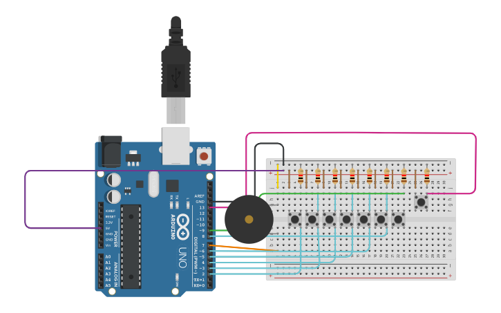 Circuit design piano con arduino - Tinkercad