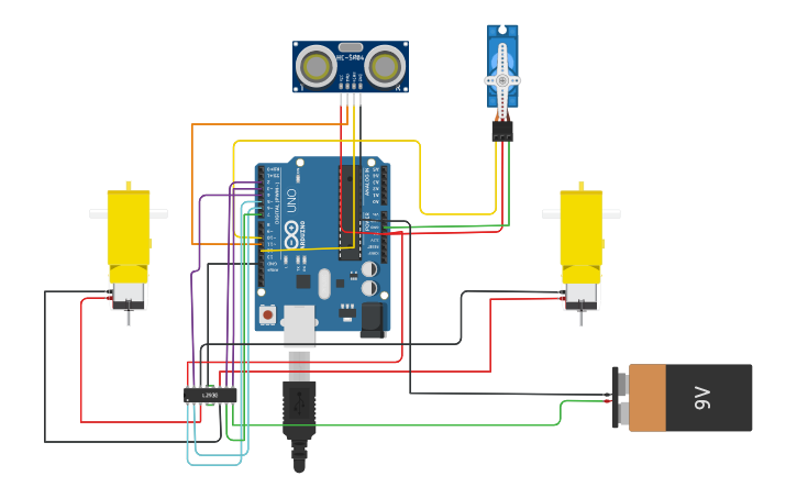 Circuit Design Obstacle Avoider Robot Tinkercad