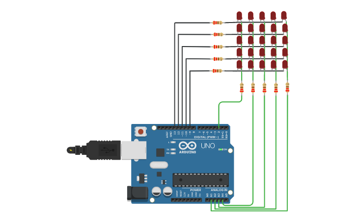Circuit design 5x5 LED Matrix - Tinkercad