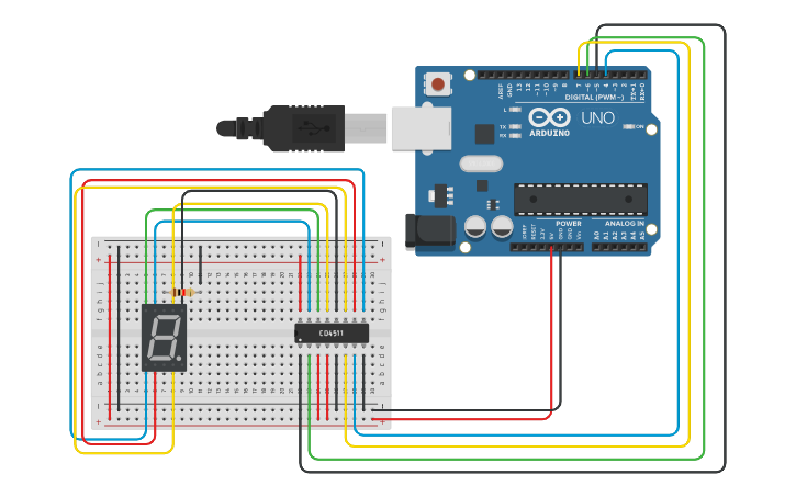 Circuit design Display 7 Segmentos - Tinkercad