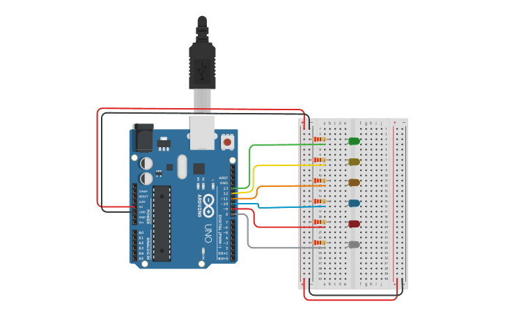 Circuit design my LED Light Show - Tinkercad