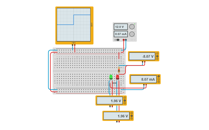 Circuit design 1) circuito hecho para medir la tension y voltaje | Tinkercad