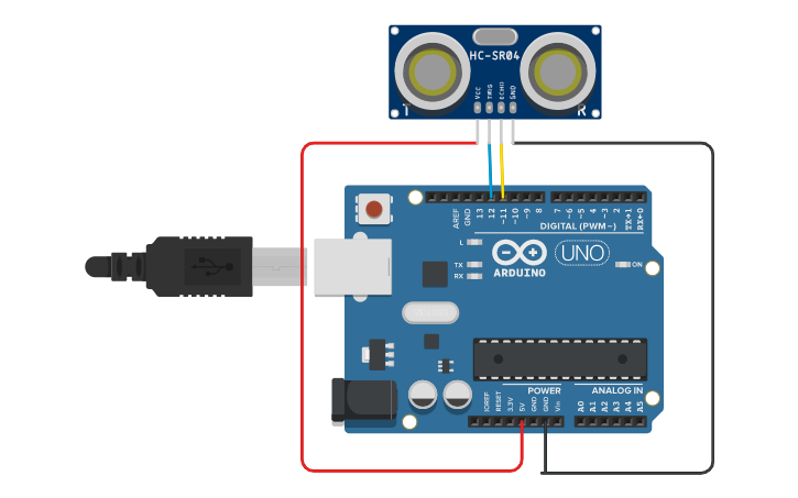 Circuit design Mengukur Jarak menggunakan Sensor Ultrasonik - Tinkercad Circuit design Mengukur Jarak menggunakan Sensor Ultrasonik - Tinkercad