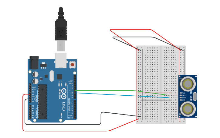 Circuit Design Ultrasonic Distance Sensor Tinkercad