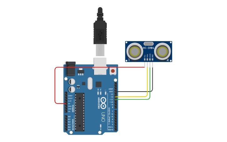 Circuit design Sensor Ultrasonido | Tinkercad