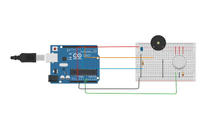Circuit Design Sensor De Gás Tinkercad