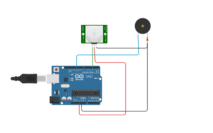 Circuit Design Motion Detect Through Buzzer Tinkercad